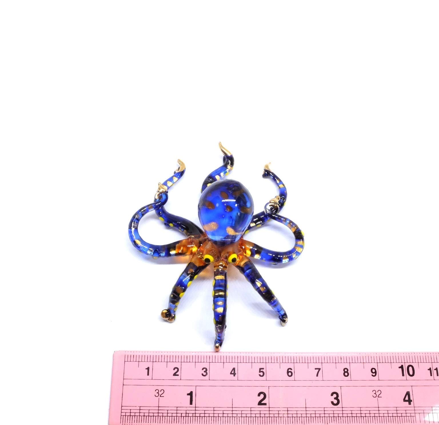 Handmade Mini 2.75" Blown Glass Swimming Octopus Figurines Figures Art,Collectible Dollhouse Gift Ideas,Miniature Ocean Animals,Tiny Ornament Cool Stuff Decor No.8