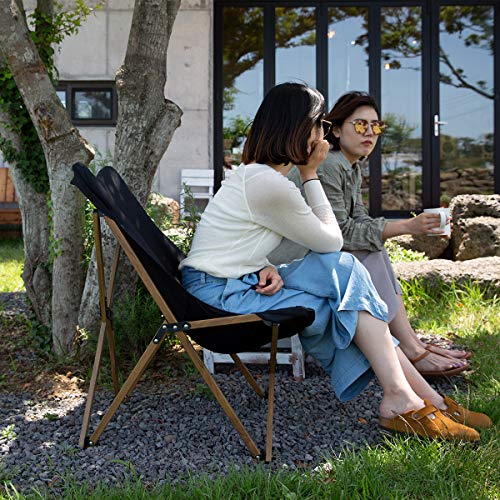 Naturehike Outdoor Furniture Camping Wood Grain Aluminum Folding Moon Chair (Black)
