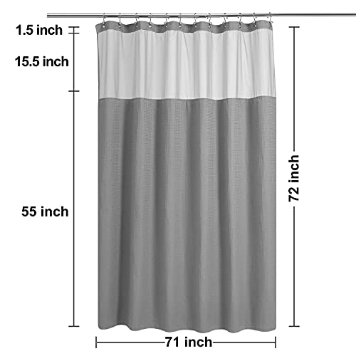 N&Y HOME Waffle Weave Shower Curtain with Snap-in Fabric Liner Set, 12 Hooks Included - Grey Shower Curtain Hotel Style, Water-Repellent & Washable, Mesh Top Window - 71x72, Gray