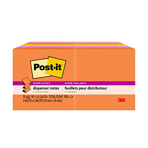 Post-it Super Sticky Pop-up Notes, 3x3 in, 10 Pads, 2x the Sticking Power, Rio de Janerio Collection, Bright Colors (Orange, Pink, Blue, Green),Recyclable (R330-10SSAU)