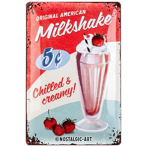 Nostalgic-Art Retro Tin Sign, USA ā Milkshake ā Gift idea for USA & Diner fans, Metal Plaque, Vintage design for wall decoration, 7.9" x 11.8"
