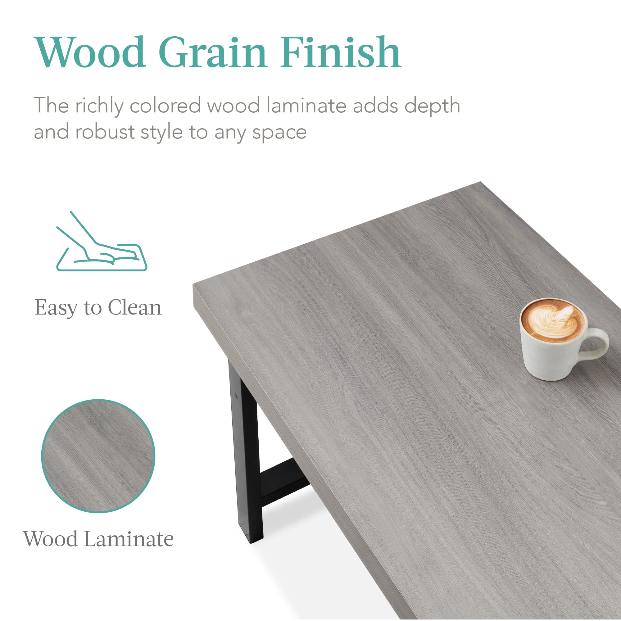Best Choice Products 44in Modern Coffee Table Butcher Block Top Large Accent Table, Rectangular Wood Industrial Rustic Coffee Table for Living Room w/ 2in Metal Legs, 3in Tabletop - Gray