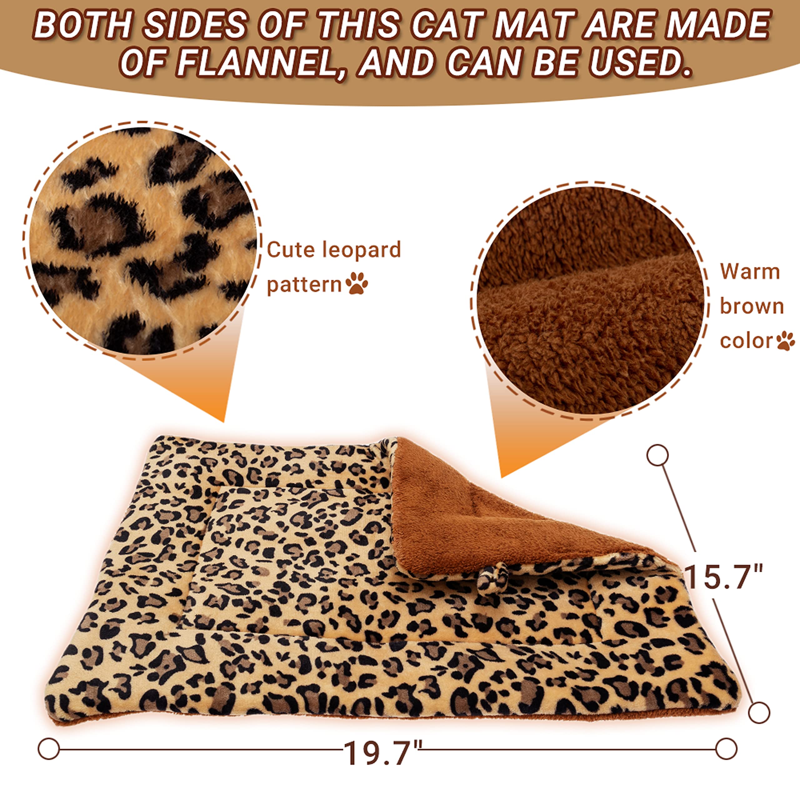 FLYSTAR Cat Bed Mat for Indoor Cats - Self Warming Leopard Cute Cat Bed Mat, Soft Warm Washable Self Heating Cat Bed Pad for Small, Medium, Large Cats & Puppies(15.7"*19.7")