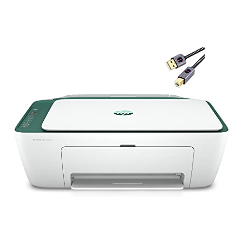 HP DeskJet 2742 Series All-in-One Color Inkjet Printer I Print Copy Scan I Wireless USB Connectivity I Mobile Printing I Up to 4800 x 1200 DPI Print Up to 7 ISO PPM I Sequoia + Printer Cable