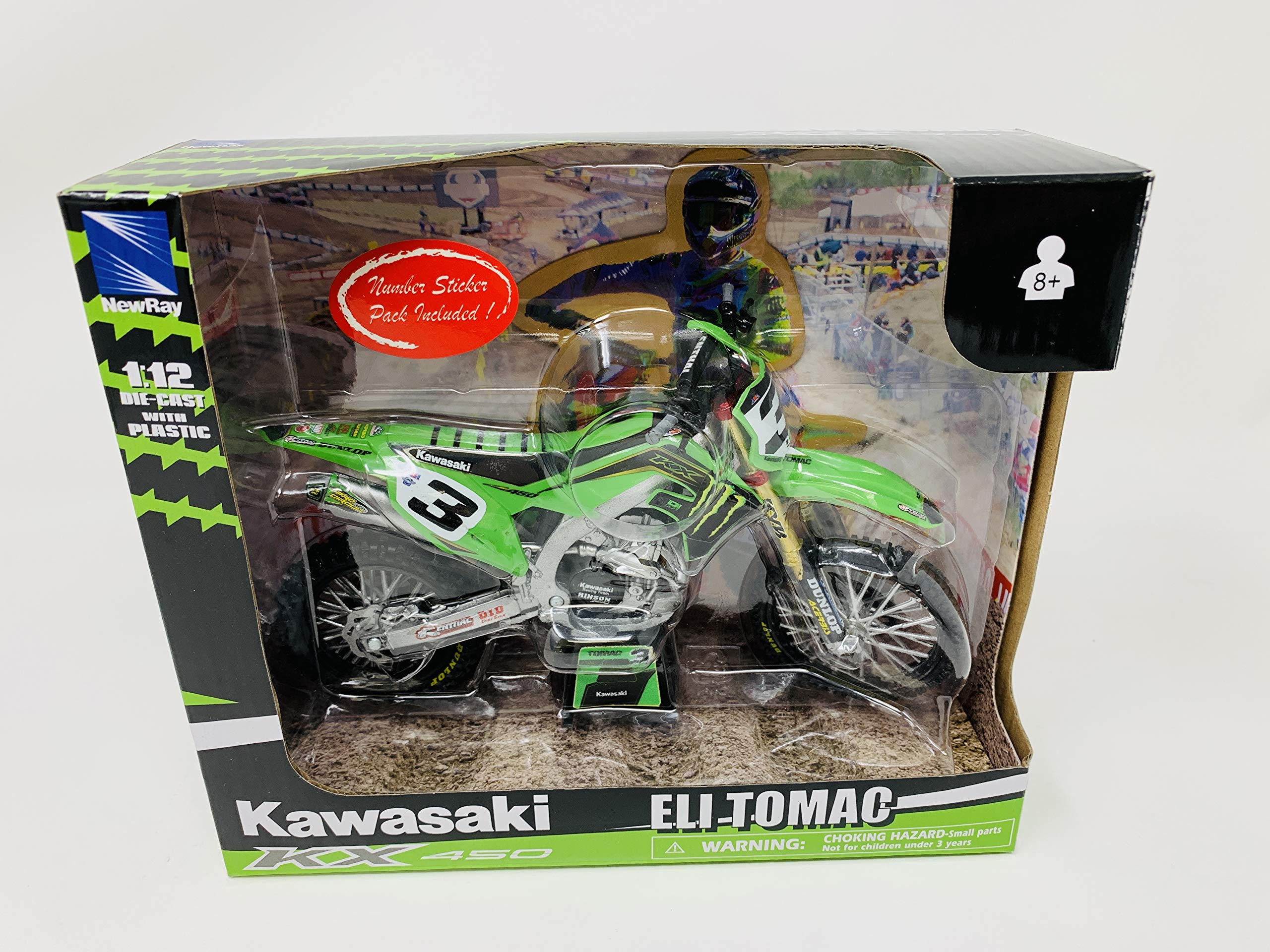 Kawasaki KX 450 #3 Eli Tomac Factory Racing 1/12 scale Diecast Motorcycle Model by New-Ray