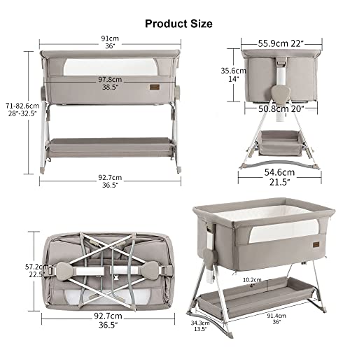 SteAnny Baby Beside Sleeper Rocking Cribs Luxury Newborn Sleeping Bassinet Portable Travel Infant Bed for 0-6M Cradle (Khaki)