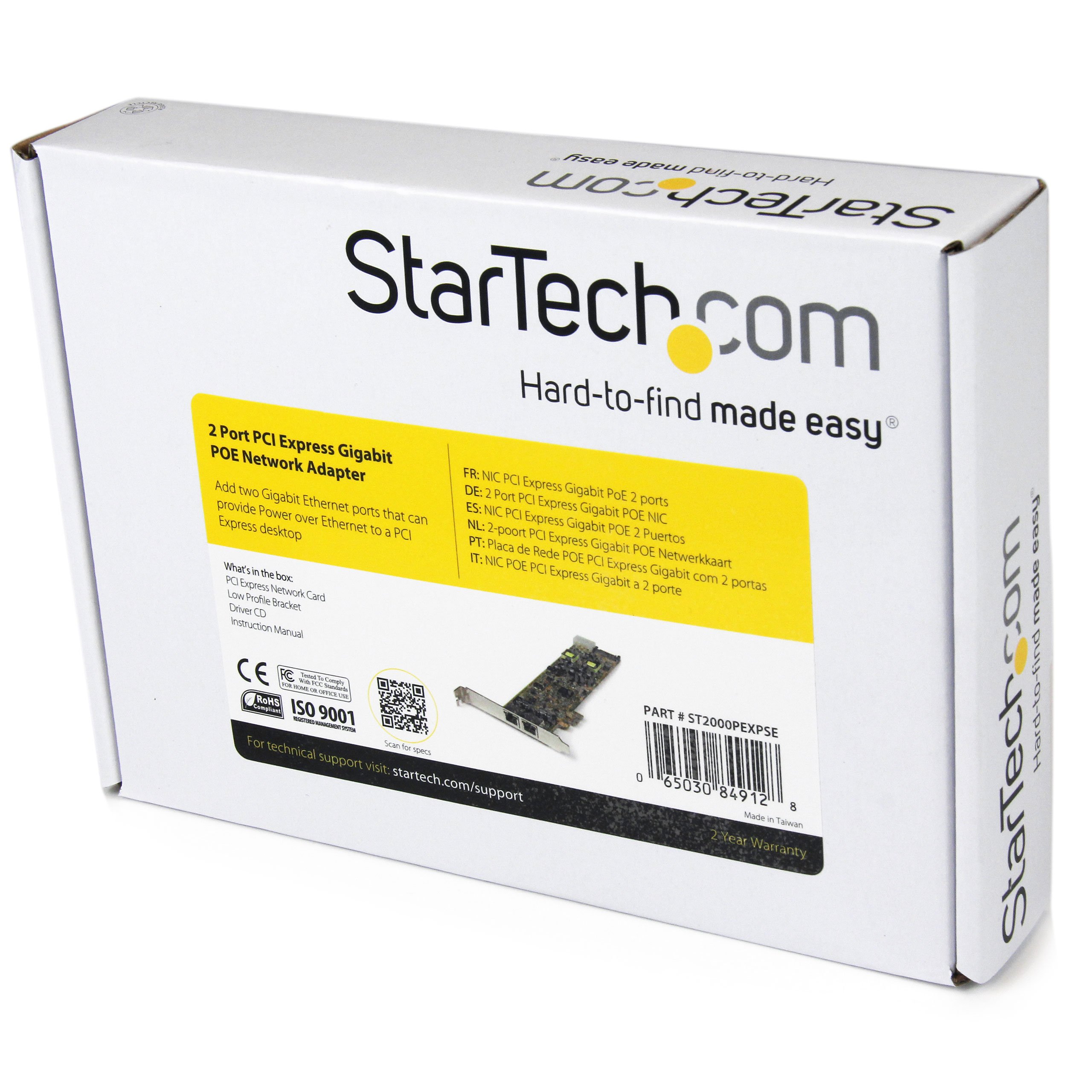 StarTech.com Dual Port PCI Express Gigabit Ethernet Network Card Adapter - 2 Port PCIe NIC 10/100/100 Server Adapter with PoE PSE , TAA (ST2000PEXPSE)