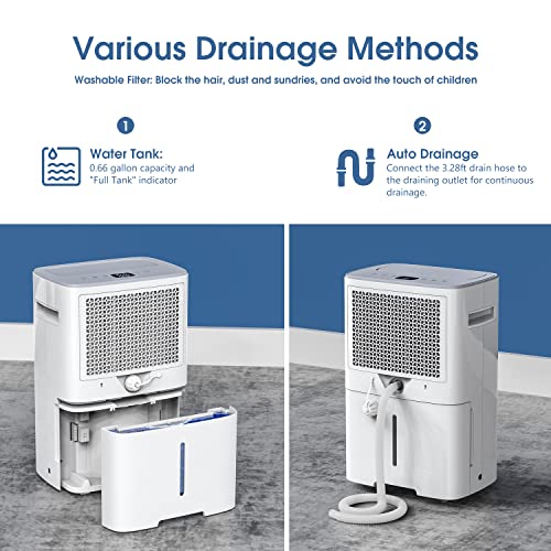 ROVRAK 50 Pint 3500 Sq. Ft. Dehumidifier 3 Modes Adjustable Household Dehumidifier, with Auto or Manual Drainage and 0.66 Gallon Water Tank Capacity for Living Room Wardrobe Garage