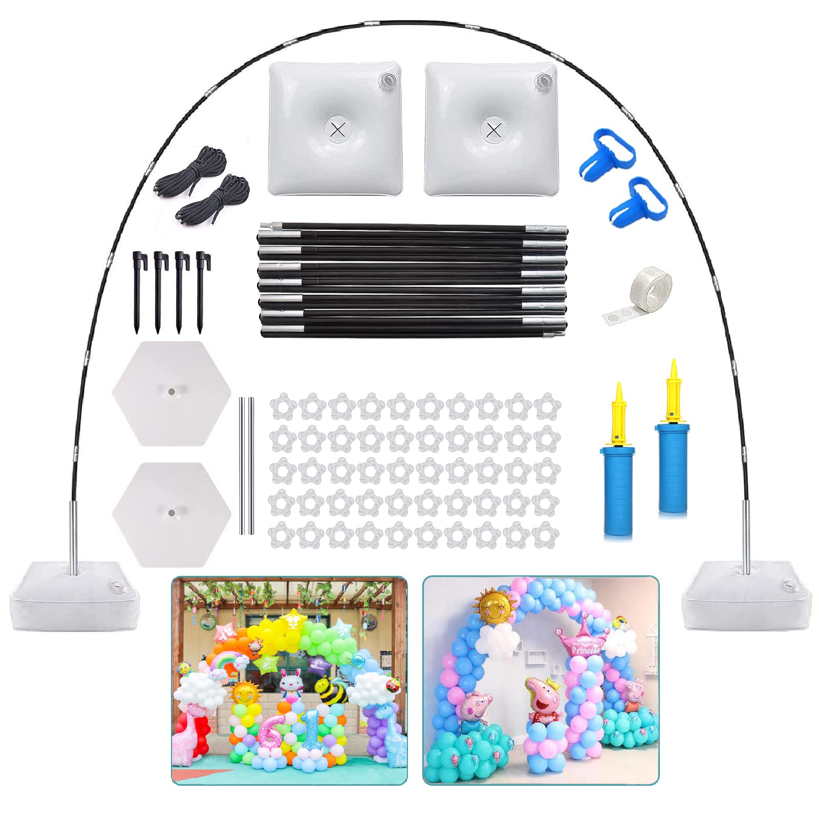 BEVEEN Balloon Arch Kit With Base,10FT Wide High Adjustable Balloon Arch Stand with Water Fillable Base,Manual Pump 50Pcs Balloon Clips Balloon Knotter,Wedding Birthday Party Decorations