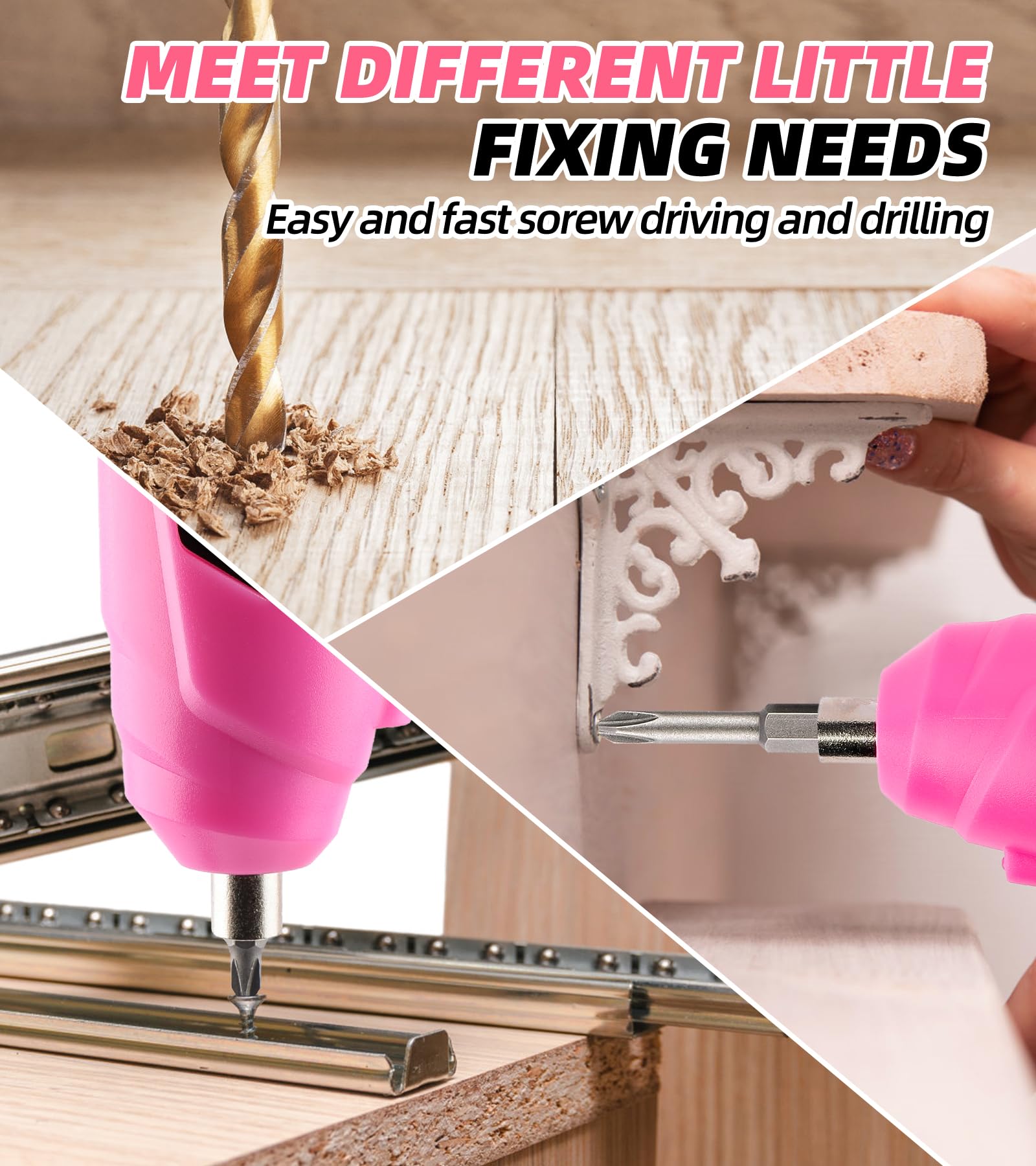 DIFFLIFE 28PCS Pink Power 3.6V Cordless Electric Screwdriver Rechargeable Electronic Mini Automatic Gyroscopic Screw Gun Kit for Home - Pink Tools for Women