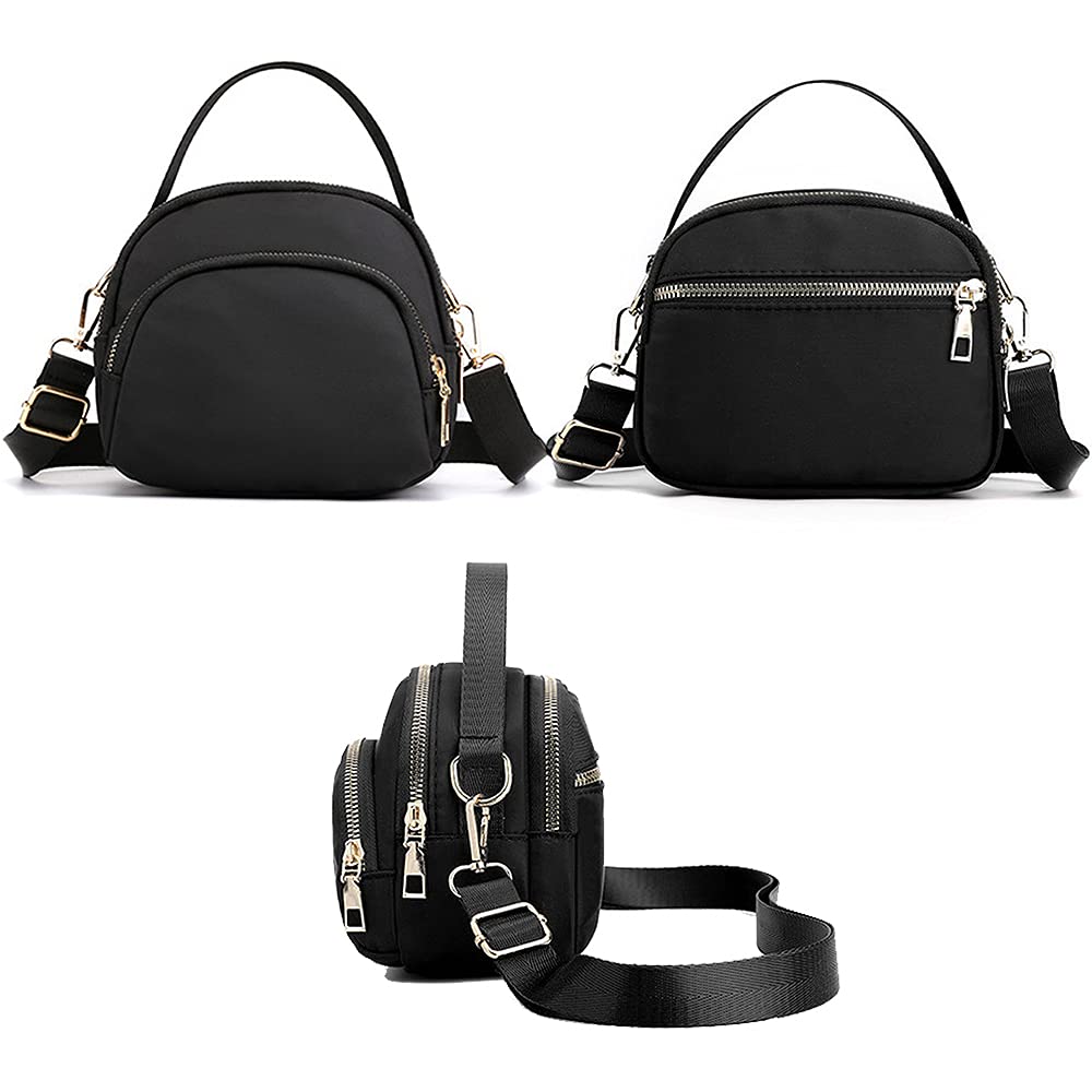 INITIAL LEAF Women Small Crossbody Bag Girls Phone Purse Mini Shoulder Pouch Ladies Nylon Messenger Pack Wallet Handbag (Black)