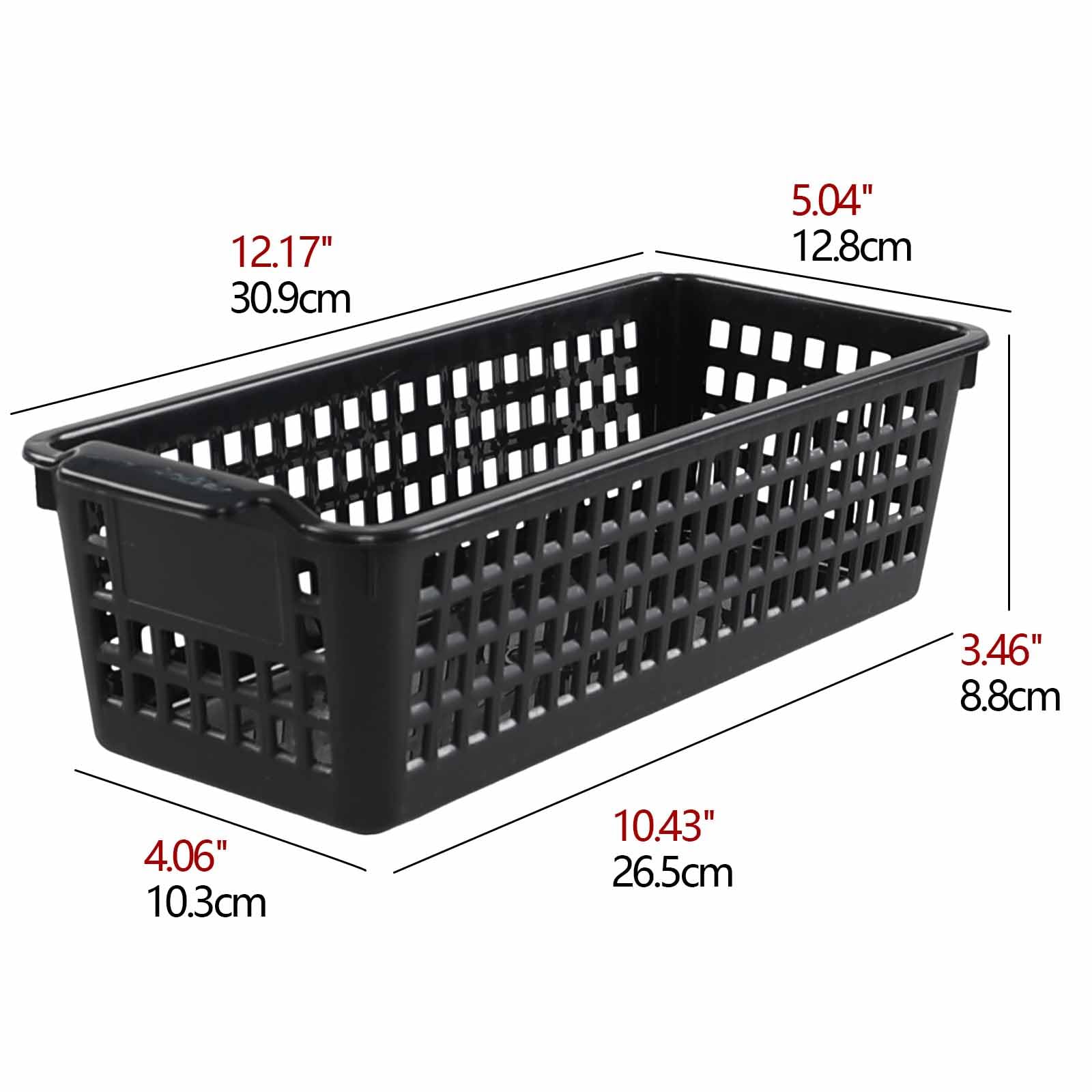 Bringer 6-Pack Slim Plastic Storage Baskets, Black Plastic Rectangle Storage Baskets