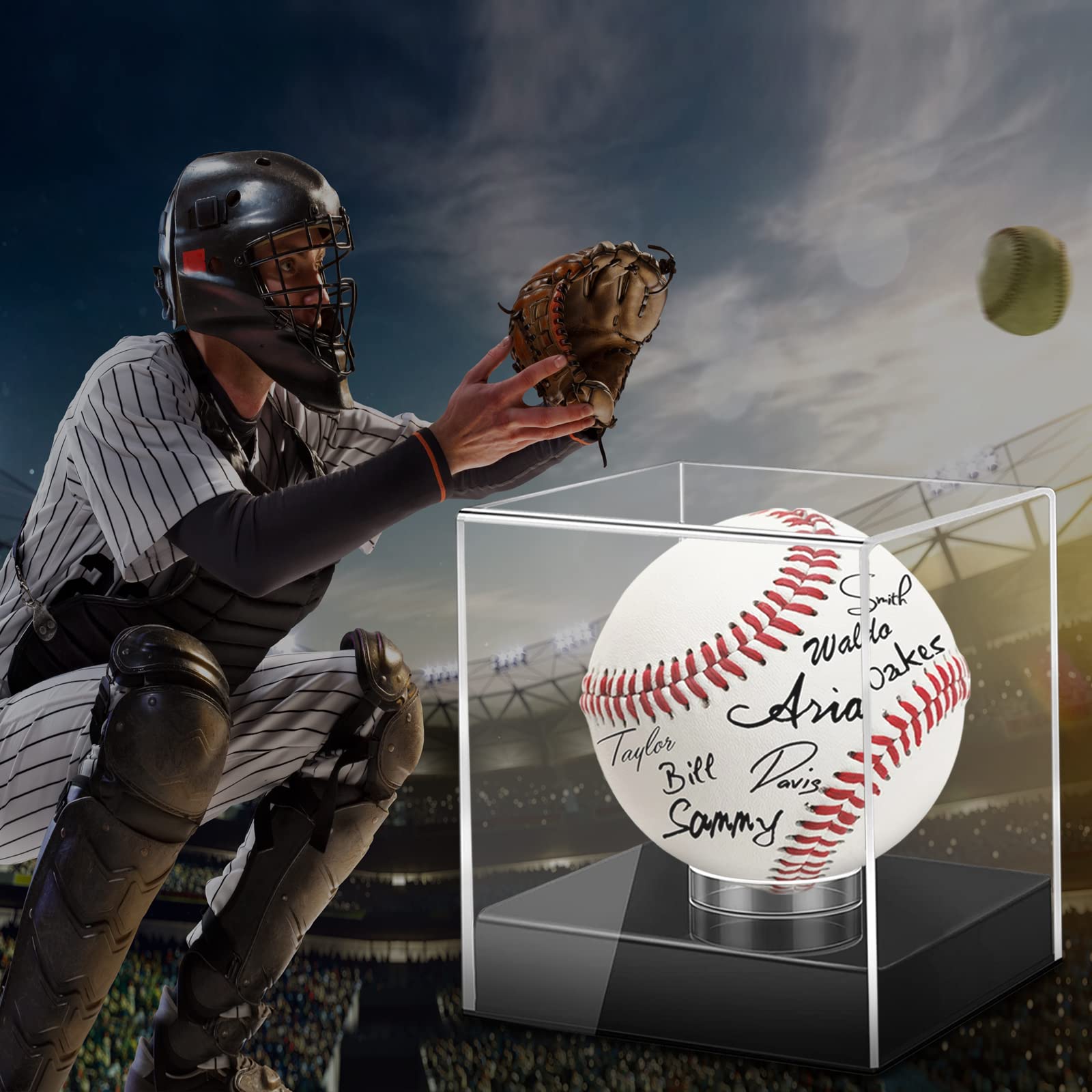 Baseball Display Case, Acrylic Baseball Case for Display, UV Protected Baseball Display Cube, Baseball Display Case for Memorabilia Baseball, Autographed Baseball Clear Display Case (1)