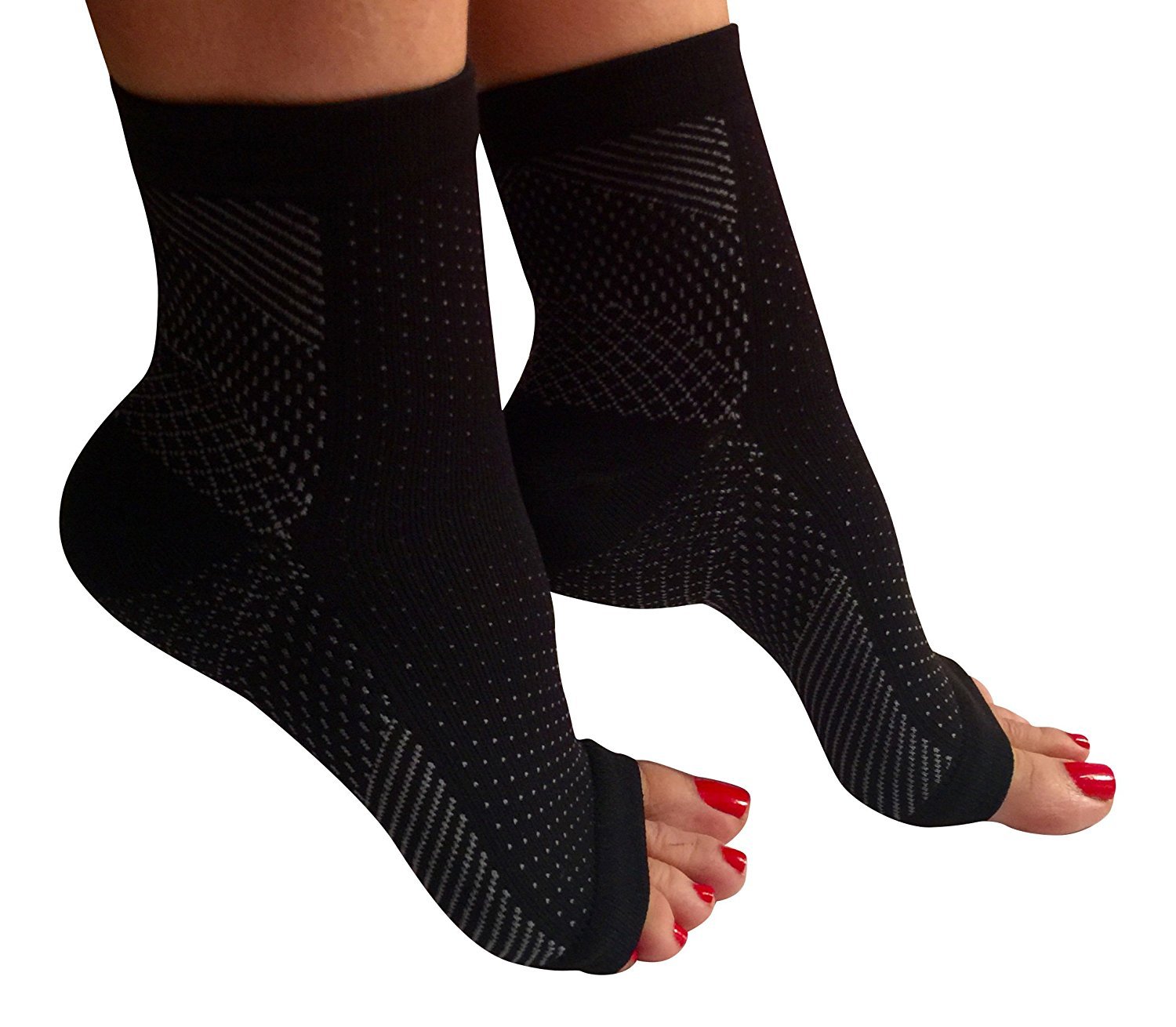 BcurbSox Ankle Sleeve Plantar Fasciitis for Men Women Foot Heel Arch Support Ankle Compression Socks Reduce Swelling Joint Pain Injury Recovery Achilles Tendon (Black - 1 Pair, Small/Medium)