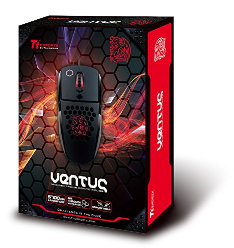 Thermaltake Tt Esports Ventus Ambidextrous Laser Gaming Mouse with 3-Zone Red LED Illumination, 7 Programmable Buttons, 5700 DPI Sendor, Graphical Configuration Interface