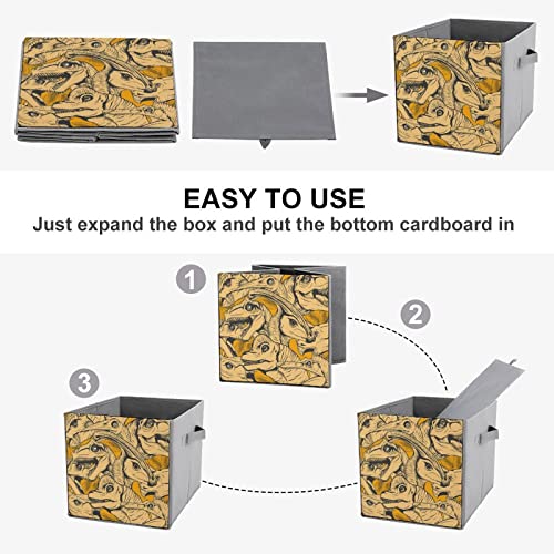 Dinosaurs Cartoon Collection Canvas Collapsible Storage Bins Cube Organizer Baskets with Handles for Home Office Car
