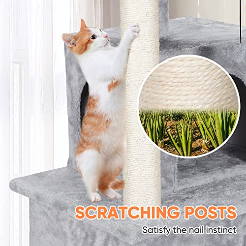 Nova Microdermabrasion Cat Tree, 34 Inches Ultra Soft Plush Covering with Sisal Rope Posts for Scratching, House Furniture for Kittens, Grey