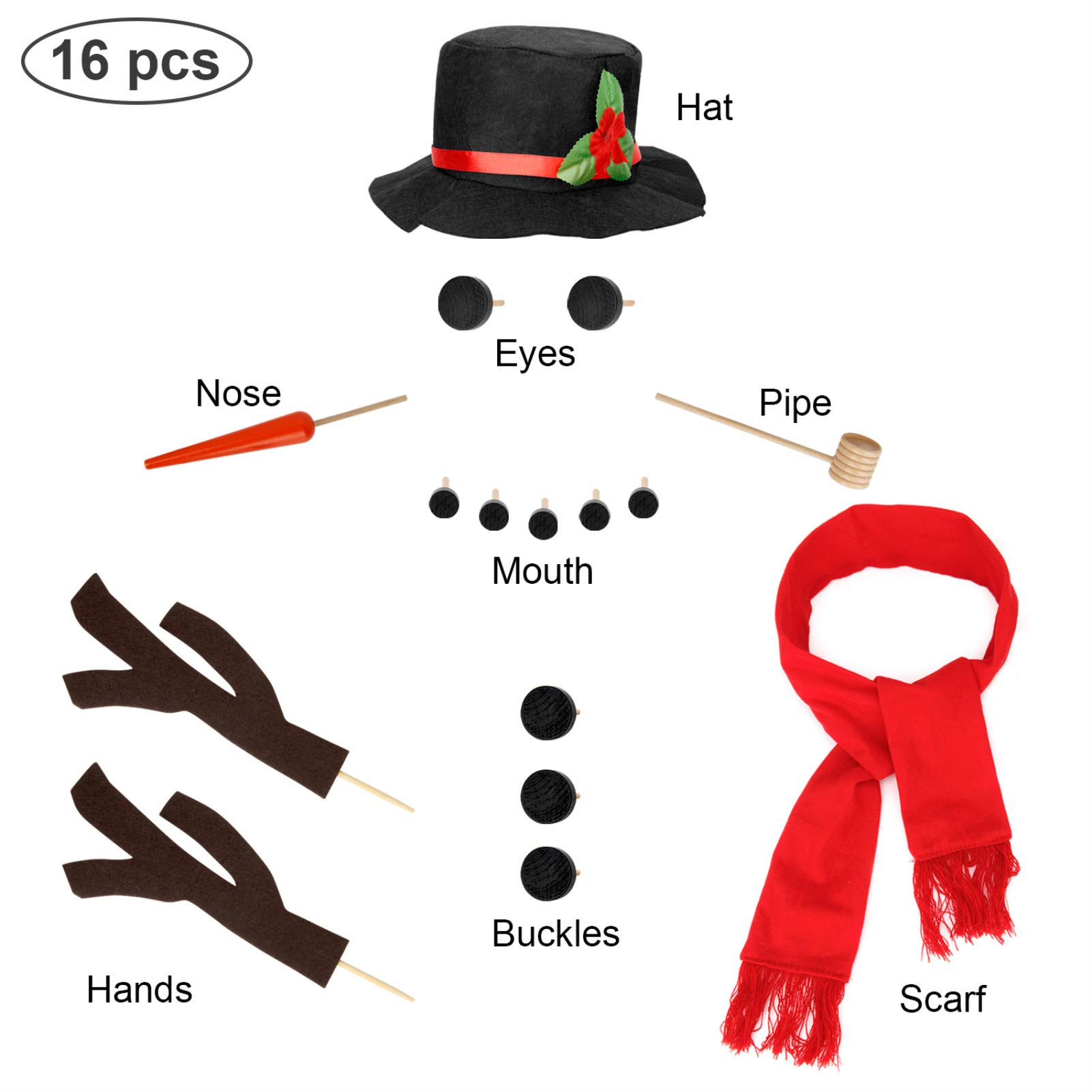 Colovis 16Pcs Snowman Decorating Kit, Snowman Making Kit Snow Toys for Winter Outdoor Party Christmas Holiday Decoration(1 Pack)