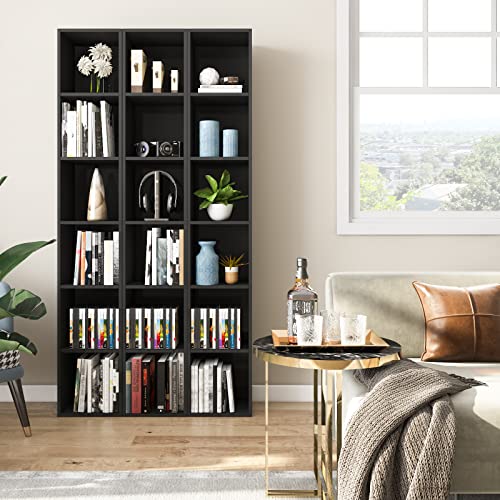 HOFFREE 6-Tier Narrow Bookcase Tall Wood Bookshelf Cabinet Cube Organizer Book Shelves Display Storage Shelves Rack for Small Spaces Home Office Living Room - Black