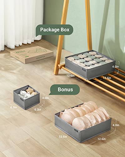 HogarTech Underwear Bra Orgainzer for Drawer, Sturdy Construction with Double Zippers, Durable Oxford Cloth, Removable Base Board Drawer Organizer for Sock, Clothing, Bra, 3 Pack, Grey