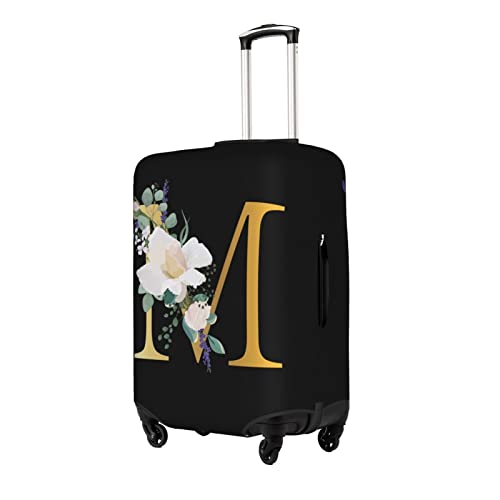 Flower Lette M Black Luggage Cover Elastic Washable Stretch Suitcase Protector Anti-Scratch Travel Suitcase Cover for Kid and Adult S (18-21 inch suitcase)