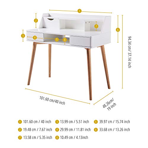 Versanora Creativo White Work Study Table Desk With Storage Drawer Shelf Natural Finish For Living Room Home and Office