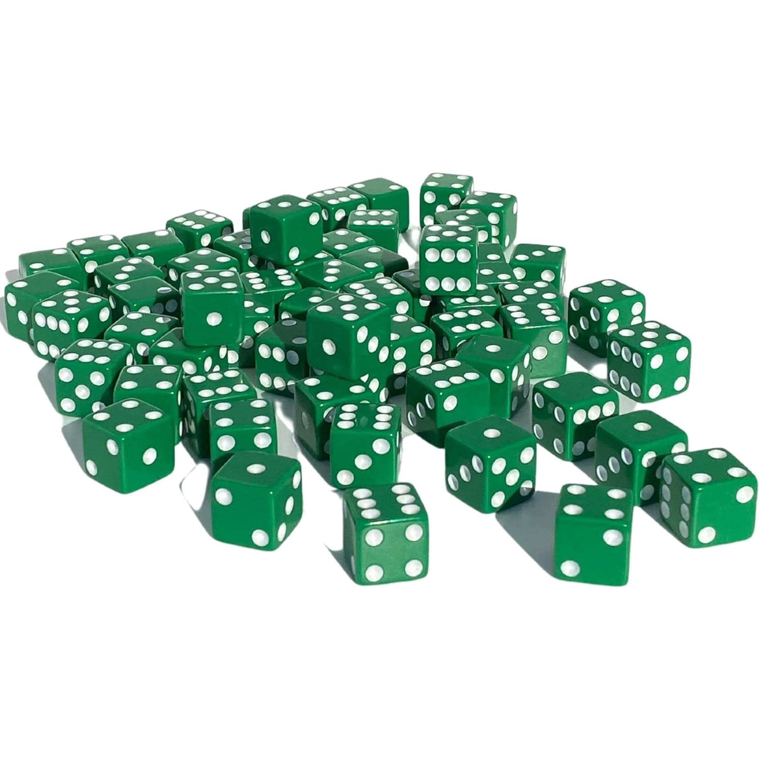 MR CHIPS D6 Standard 16 mm Opaque Dice with Pip Dots - 50 Pack - Green