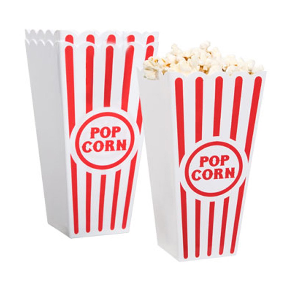 Novelty Place Plastic Red White Striped Classic Popcorn Containers for Movie Night - 7.8 inch Tall x 3.8 inch Square (4 Pack)