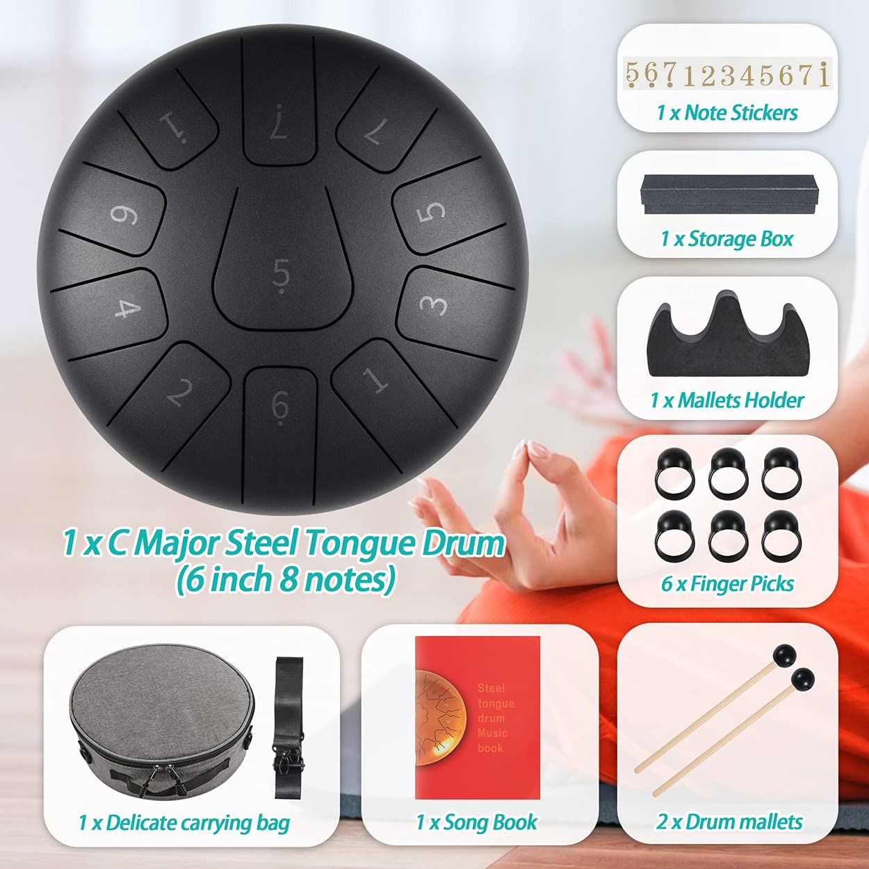 Steel Drum, Steel Tongue Drum 10 Inches 11 Notes, Percussion Instrument Handpan Healing Drum
