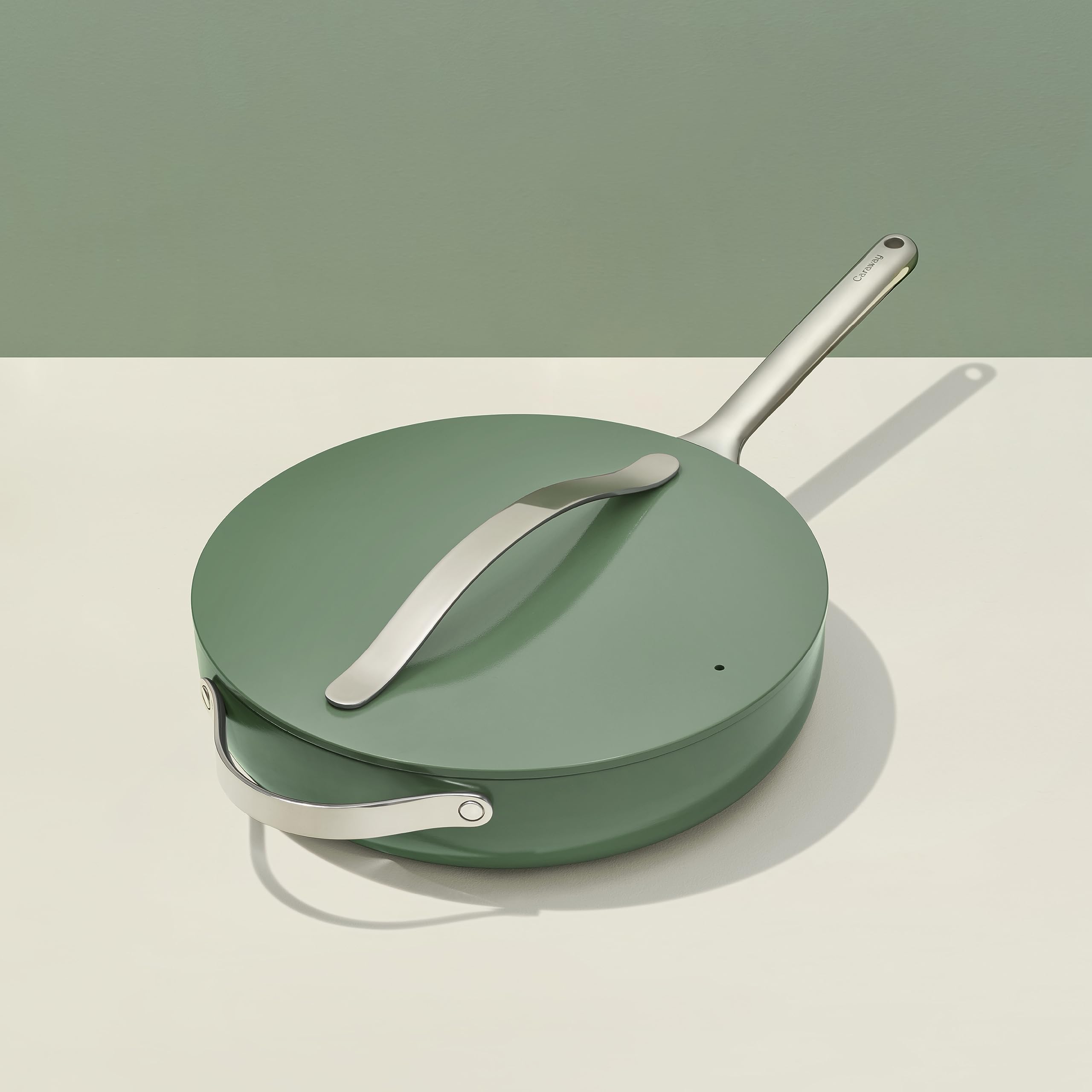 Caraway Nonstick Ceramic Sauté Pan with Lid (4.5 qt, 11.8") - Non Toxic, PTFE & PFOA Free - Oven Safe & Compatible with All Stovetops (Gas, Electric & Induction) - Sage