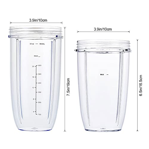 Blender Replacement Cups for Nutribullet Blender, 32oz & 24oz Cups with Flip Top To Go Lid & Flat Lid & Rubber Gasket, Compatible with Nutri Bullet 600W/900W Blenders (6 PCS)