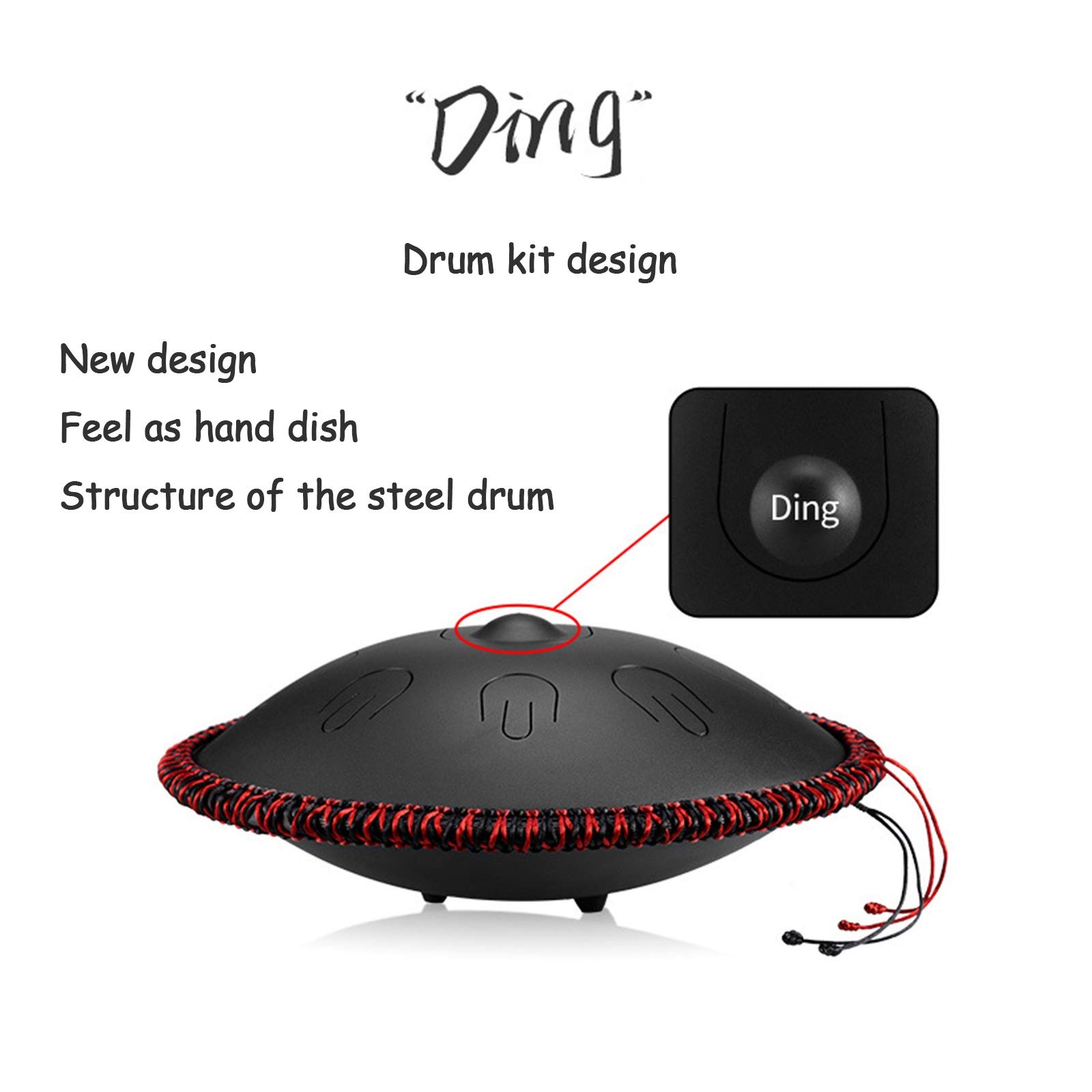 Steel Tongue Drum Tank Drum 9 Notes 14 Inch, Handpan Drum with Standard D Key Percussion Instrument Tongue Drums Kit,Hand Drums for Adults with Mallets and Soft Hand Pan Bag for Meditation Entertainme