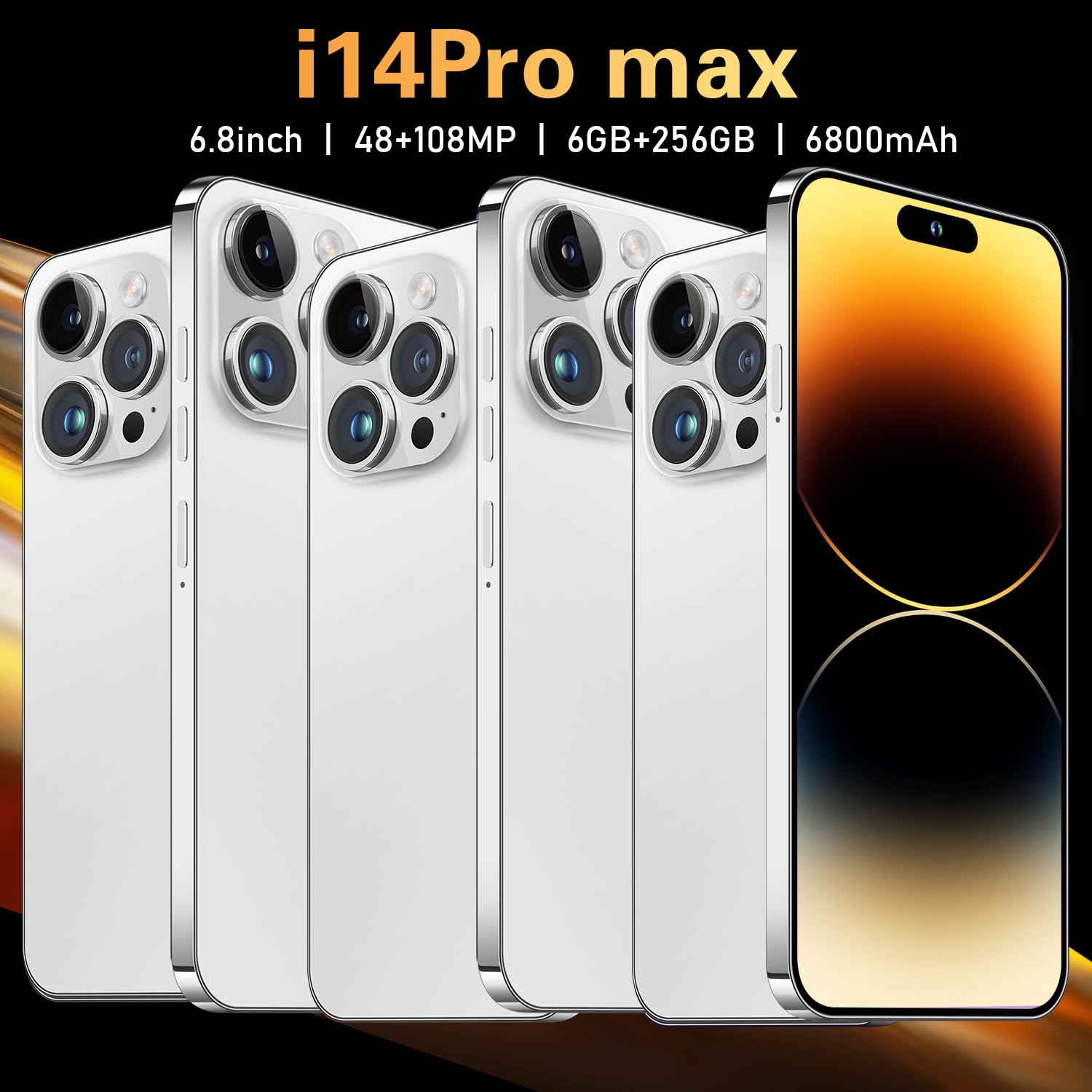 BDWJW 6GB+256GB Fully Unlocked Cell Phone for Android 13, 6.8" Unlocked Cell Phone, 6800mAh, 48MP+108MP Dual Camera/Dual SIM/Fingerprint Lock/Face ID 5G Phone