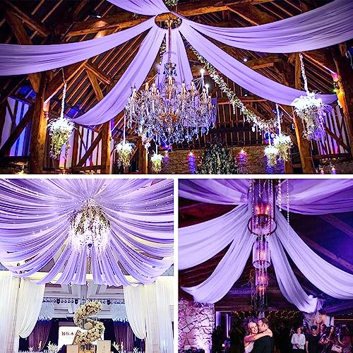 Ceiling Drapes for Weddings 6 Panels,Long Vaulted Draping Chiffon Backdrop Curtains for Party Ceiling Drapery Sheer Ceiling Drapes for Wedding Stage Reception Wedding Arch Draping Purple 5ftx20ft