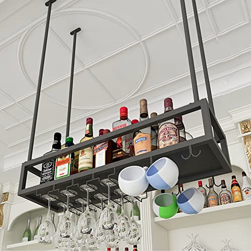 Ceiling Hanging Wine Rack Glass Bottle Goblets Display Holder Storage Shelf Adjustable Industrial Black Wine Wall Mounted Racks Bar Unit Floating Shelves (Size : 80x25x21cm)