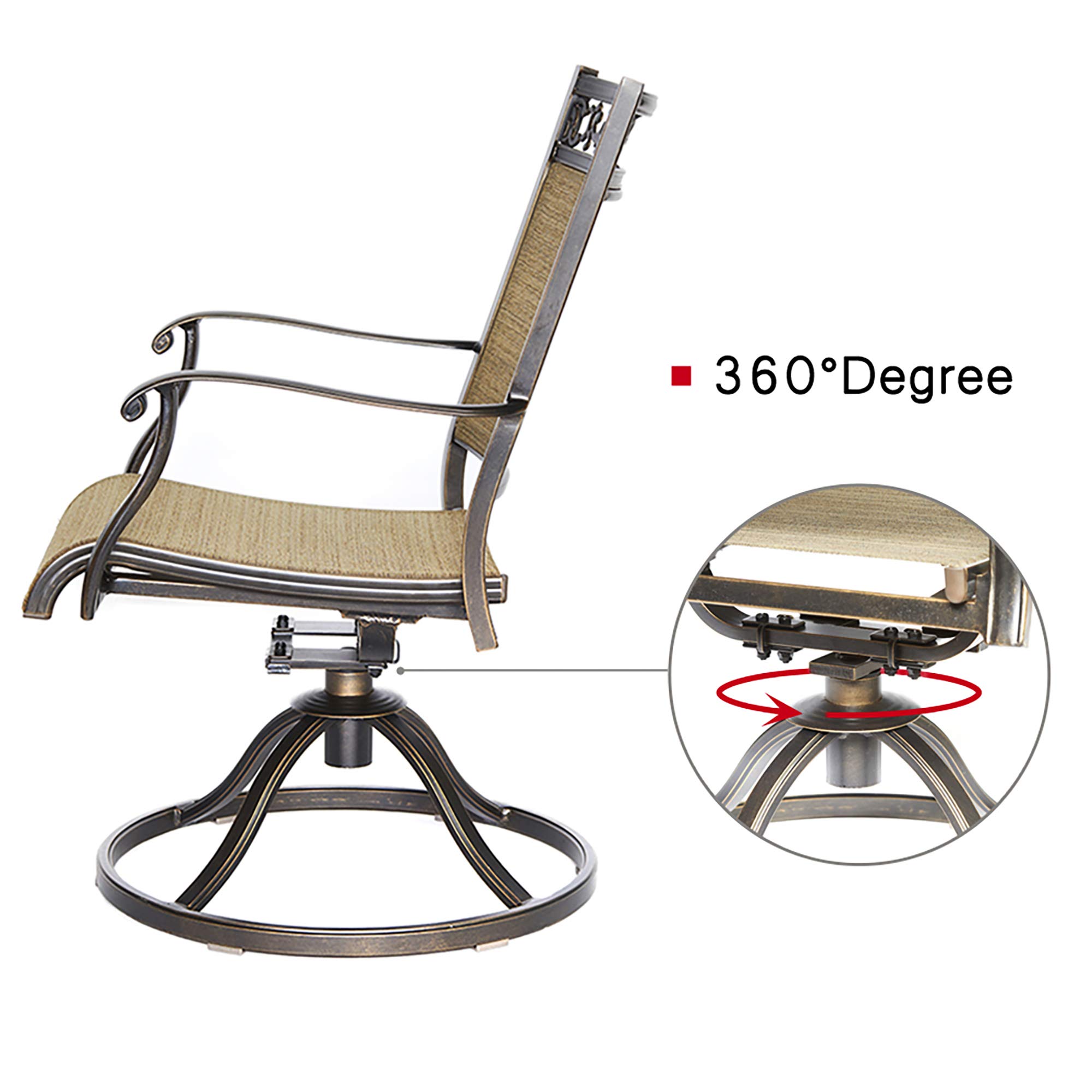 DALI 3 Piece Bistro Set, Handmade Contemporary Round Table Swivel Rocker Chairs Garden Backyard Outdoor Patio Furniture
