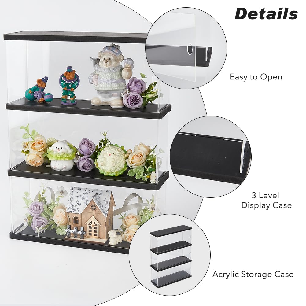 DICOSMETIC 3-Tier Transparent Display Case Acrylic Display Risers Stand with Door Rectangle Model Blocks Minifigures Display Case 300x95x378mm Holder Stand Box for Display Collection