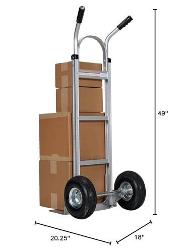 Vestil DHHT-500A Aluminum Hand Truck with Dual Handle, Pneumatic Wheels, 500 lbS Load Capacity, 49" Height x 20-1/4" Width x 18" Depth