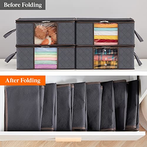 Lifewit Clothes Storage Bag Foldable Storage Bin Closet Organizer with Reinforced Handle Sturdy Fabric Clear Window for Sweaters, Coats, T-shirts, Blankets, 6 Pack, Gray