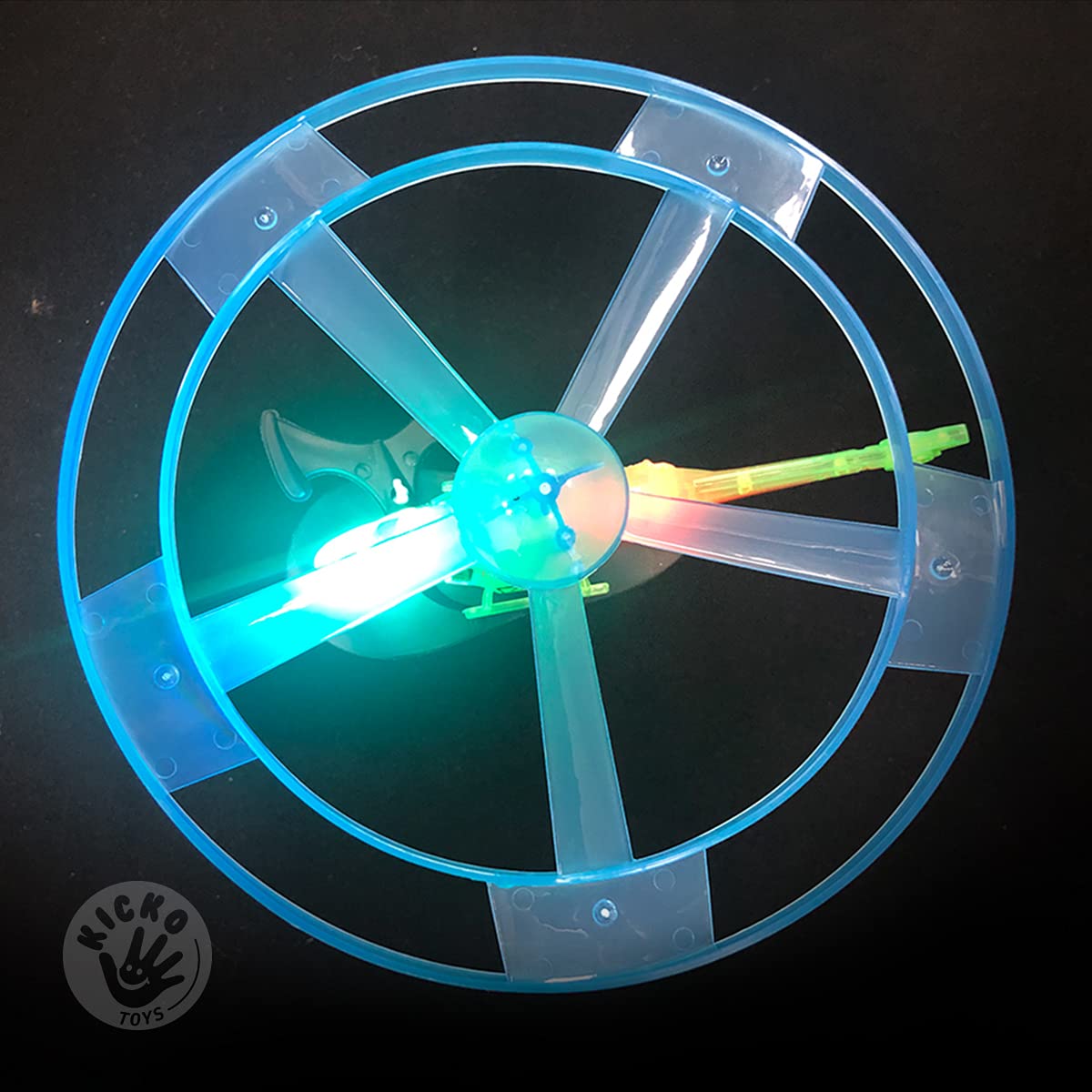 Kicko Flying Light-Up Toy - 2 Pack Ripcord Helicopter for Night Glow, Outdoor Playtime, Novelty, Rocket Flyer, Party Favor and Supply
