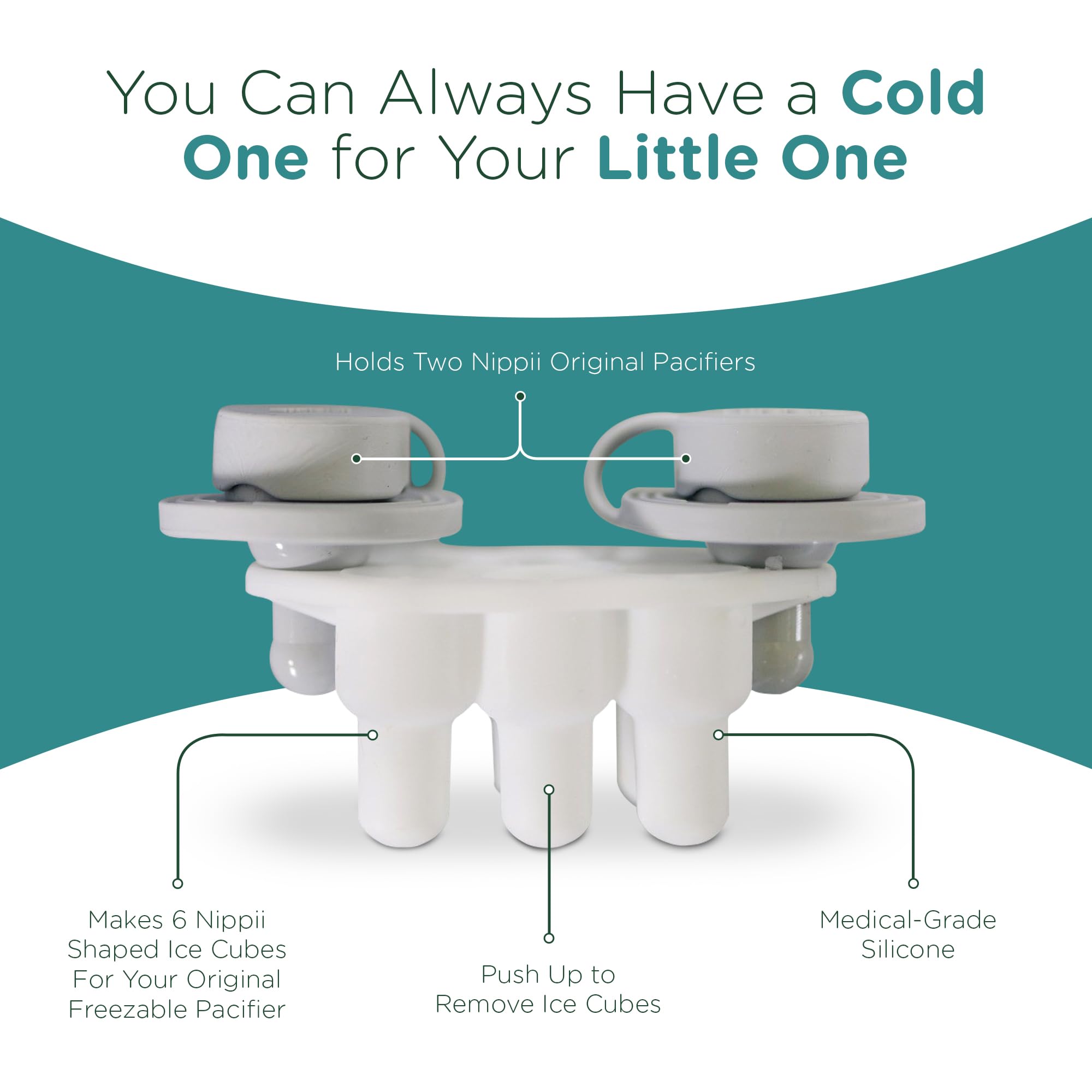 Nippii Ice Cube Tray for Freezable Teether Pacifier - BPA Free Silicone Ice Cube Trays for Freezer - Designed to Fit Nippii Teething Pacifier - Ideal for Baby Teething Relief - Makes 6 Small Ice Cubes