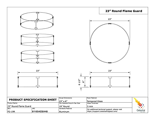 Celestial 23" x 6" Round Wind Guard, fits Celestial 19β Round Fire Pit Burner Pans for Gas Fire Pits