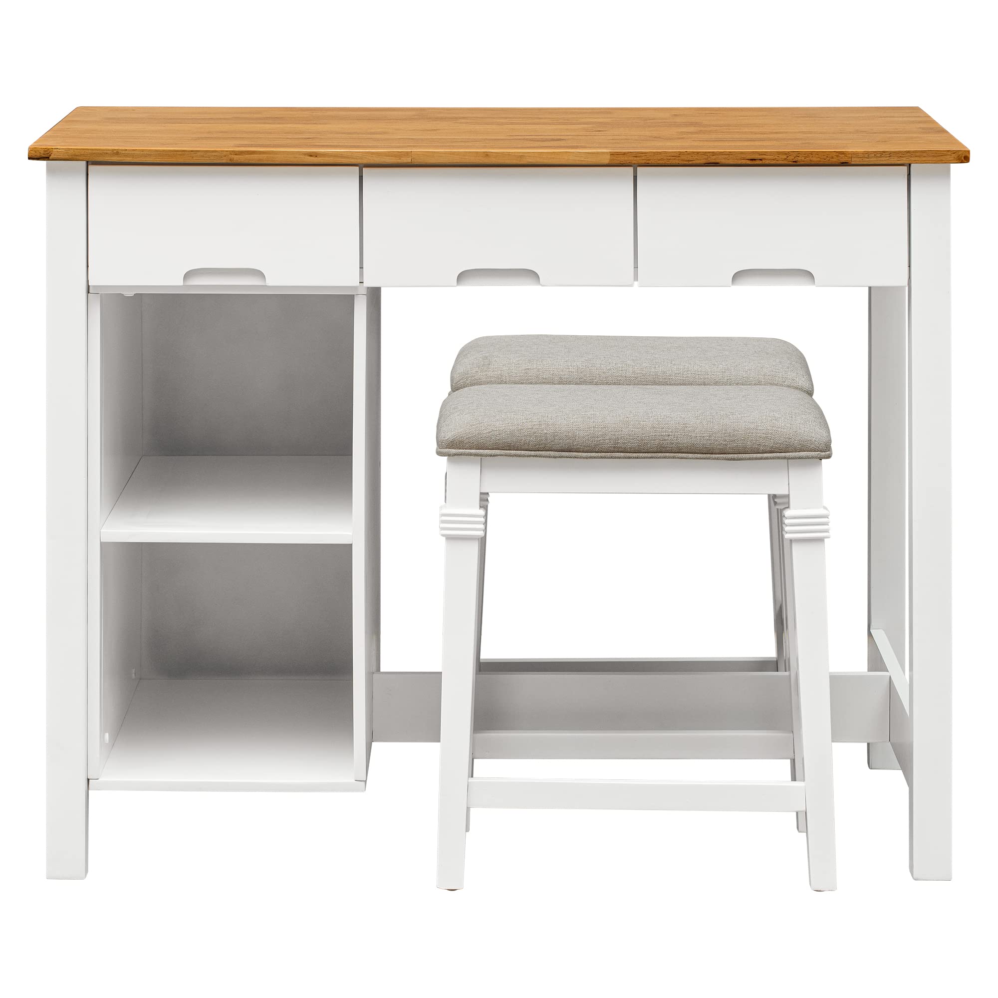 Bellemave 3 Piece Kitchen Island with Seating for 2 Counter Height Dining Table Set with Storage Farmhouse Wood Bar Table with Stools Small Breakfast Dinner Table and Chairs, White