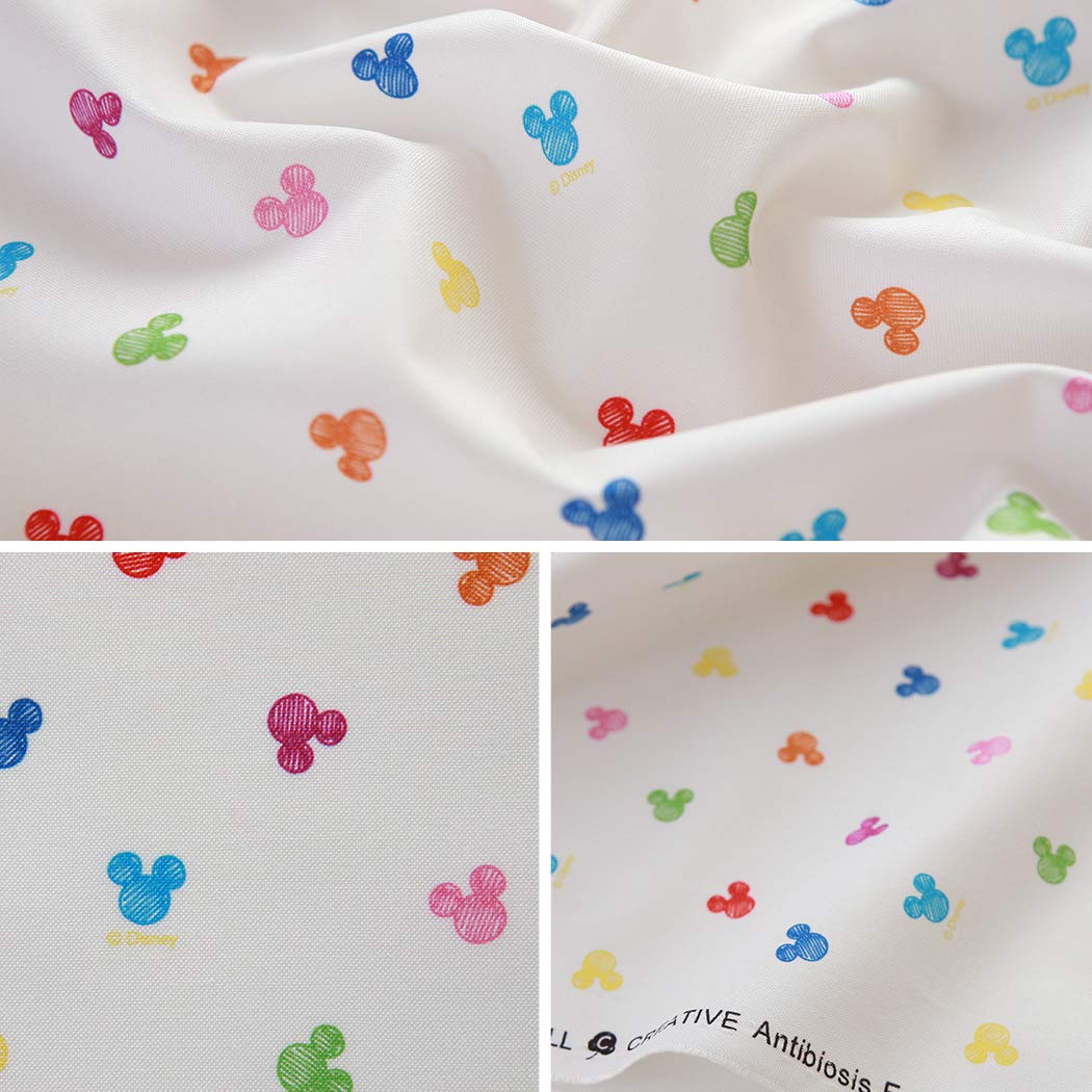 Disney Cotton Fabric by The Yard Mickey Character Fabric 110cm Wide SG Rainbow Mickey (Ivory)