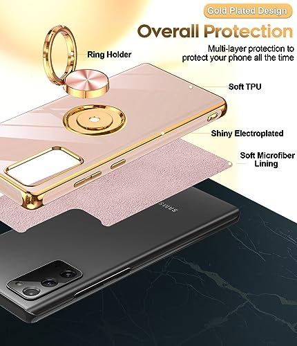 LeYi for Galaxy Note 20 Case: 360° Rotatable Ring Holder Magnetic Kickstand, Plating Rose Gold Edge Protective Samsung Galaxy Note 20 Case, Pink
