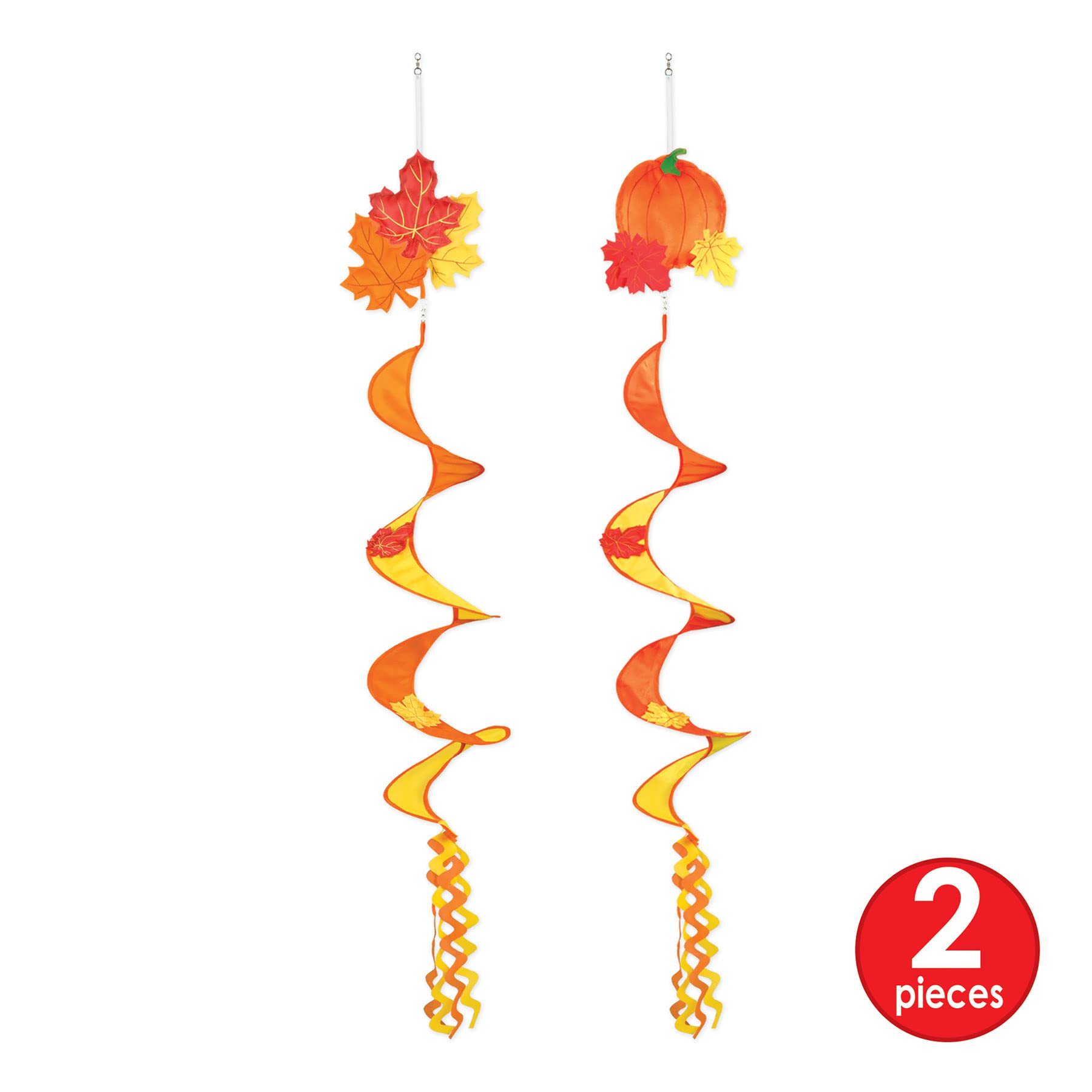 Beistle 2 Piece Nylon Fabric Autumn Wind Spinners Fall Thanksgiving Outdoor Hanging Decorations,Red/Orange/Yellow