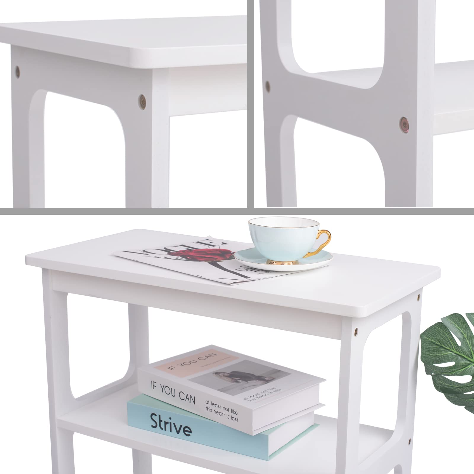 ARPHASLE Side Table, 3-Tier Narrow End Table, Slim Nightstand for Small Spaces, Hallway, Living Room, Bedroom 23.6”L x 11.8”D x 23.6”H