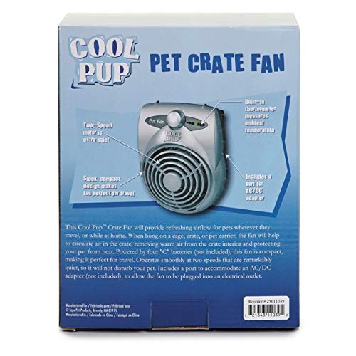 Cool Pup Crate Fan, 8x6.25x2.5β in Size β Quiet Battery Fan Keeps Dogs & Cats Cool with Built-in Thermometer, Silver