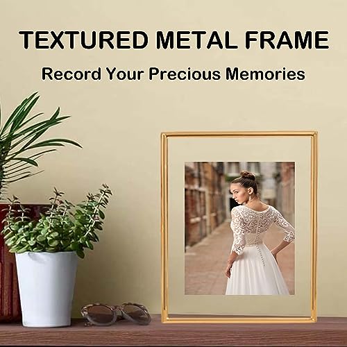 HSAUYU 8x10 Gold Picture Frame, For Multiple Photo Sizes 8x10 6x8 5x7, Gold Glass Metal Floating Picture Frames, Only for Tabletop Display Vertically, 1 Pack