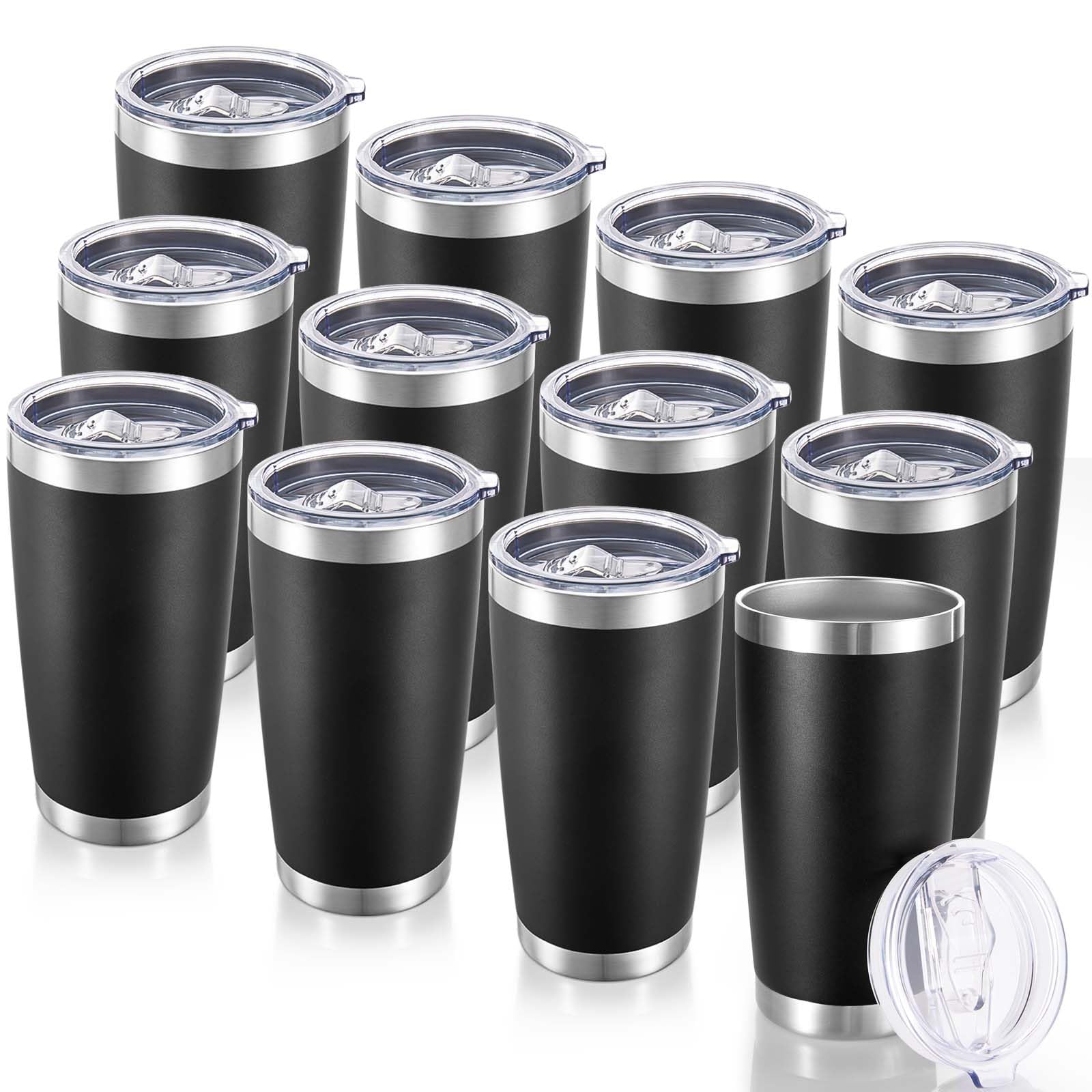 Cool Yoleb 20 oz Tumblers Bulk Stainless Steel Tumbler with Lid Double Wall Vacuum Insulated Coffee Mug 20oz Powder Coated Cup for Hot and Cold Drinks (Black, 12 pack)